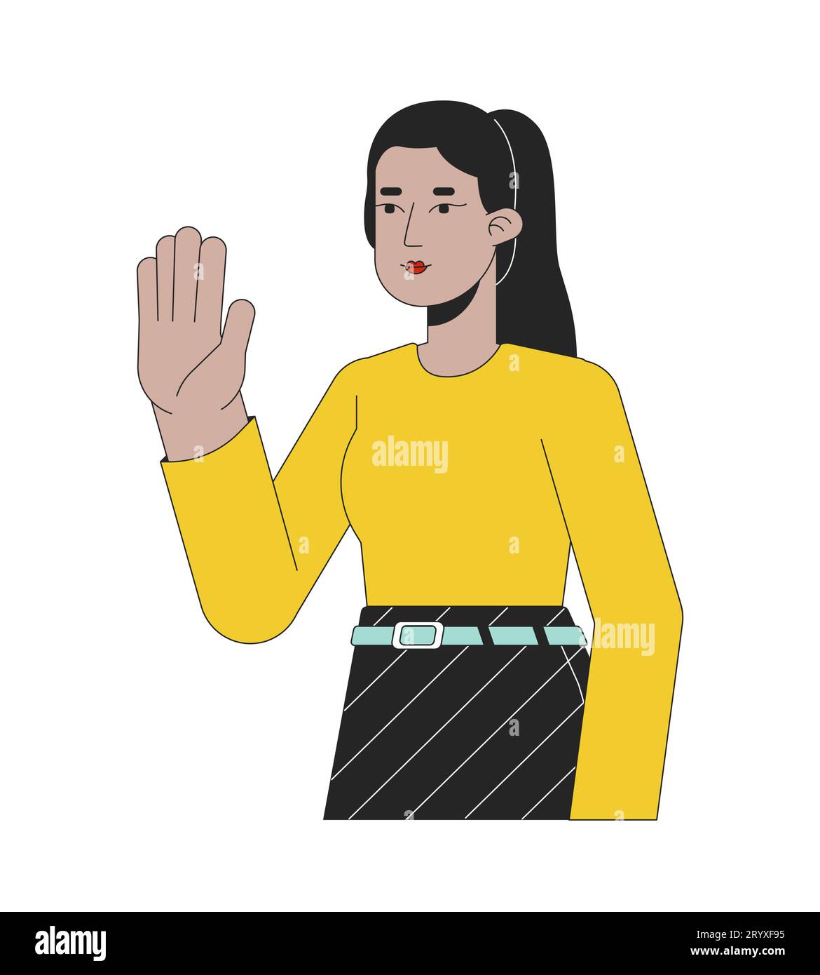 Elegant arab woman hello wave 2D linear cartoon character Stock Vector ...