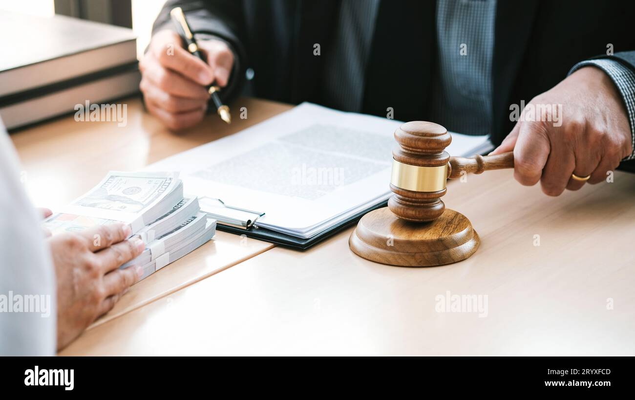 Lawyer Auction bid sale judgment mallet with judge. Auctioneer knocking ...