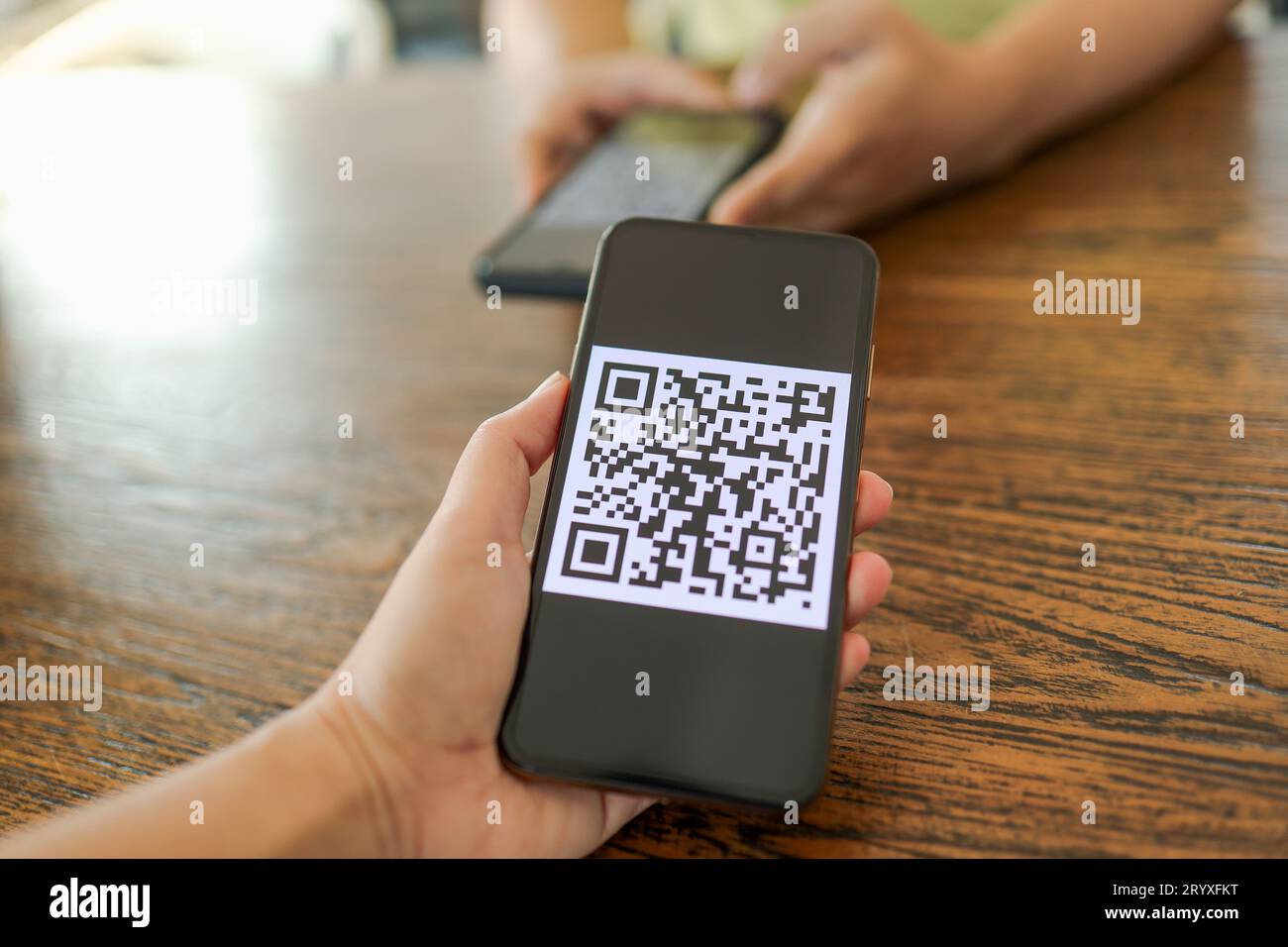 Qr code payment. E wallet. Man scanning tag accepted generate digital ...