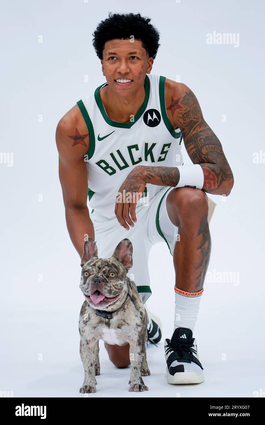 Milwaukee Bucks' MarJon Beauchamp poses for a picture with his dog ...