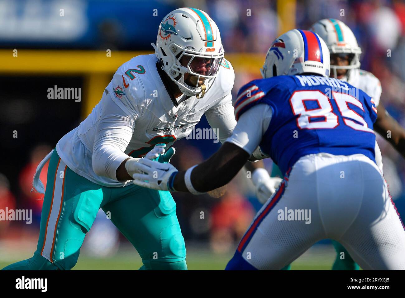 Miami Dolphins linebacker Bradley Chubb, left, rushes against Buffalo ...