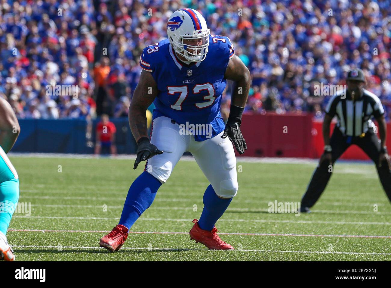 Buffalo Bills offensive tackle Dion Dawkins (73) in action during an ...