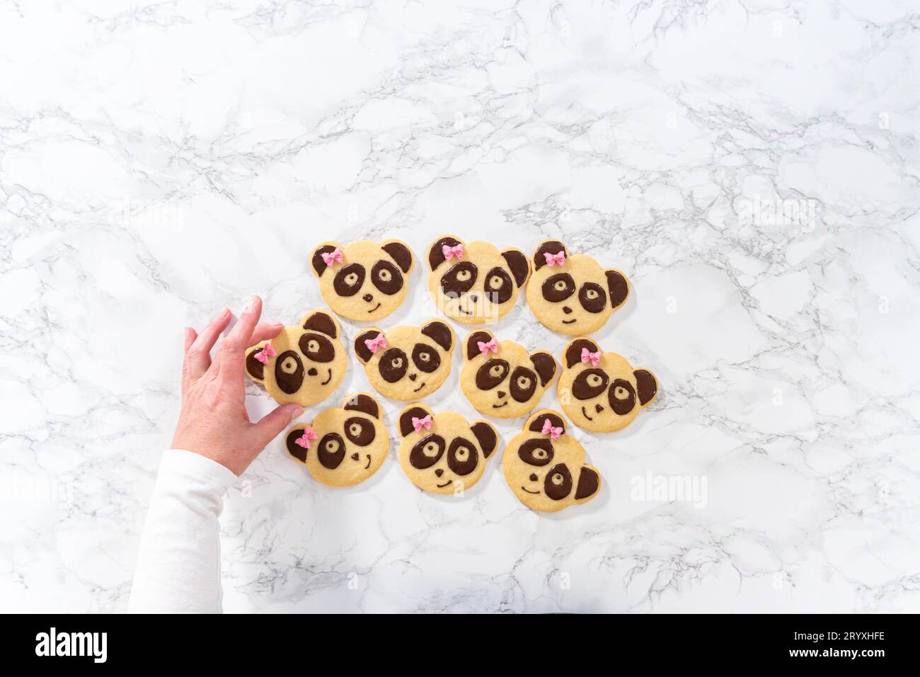 Panda shaped shortbread cookies with chocolate icing Stock Photo - Alamy