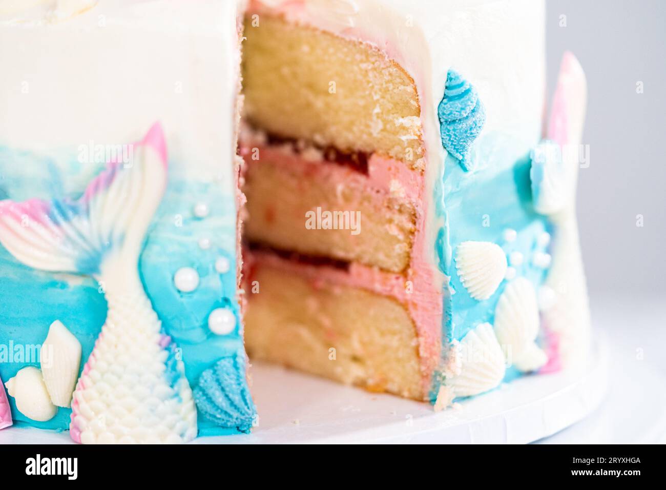 Mermaid themed 3 layer vanilla cake Stock Photo - Alamy
