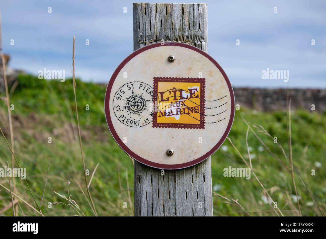 Welcome to Ile-aux-Marins sign in St. Pierre, France Stock Photo - Alamy