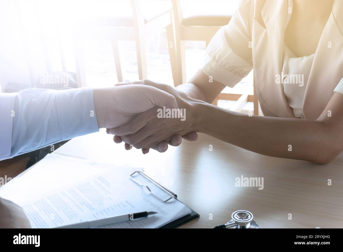 Professional medical doctor in white uniform gown coat interview ...