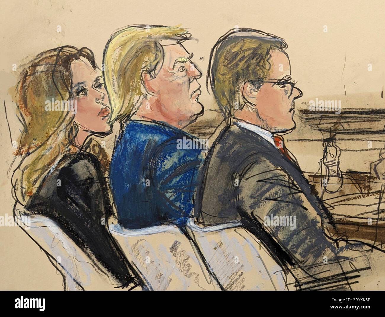 This courtroom sketch shows defendant former President Donald Trump ...