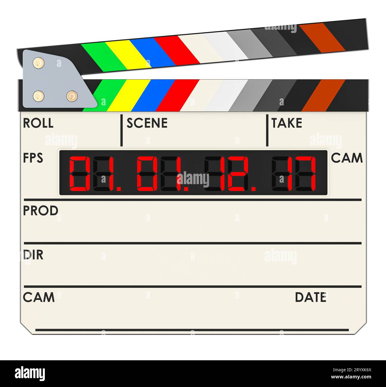 Digital movie clapper board, clapperboard, front view. 3D rendering ...