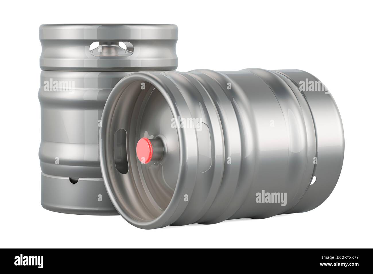 Beer metallic kegs, 3D rendering isolated on white background Stock ...