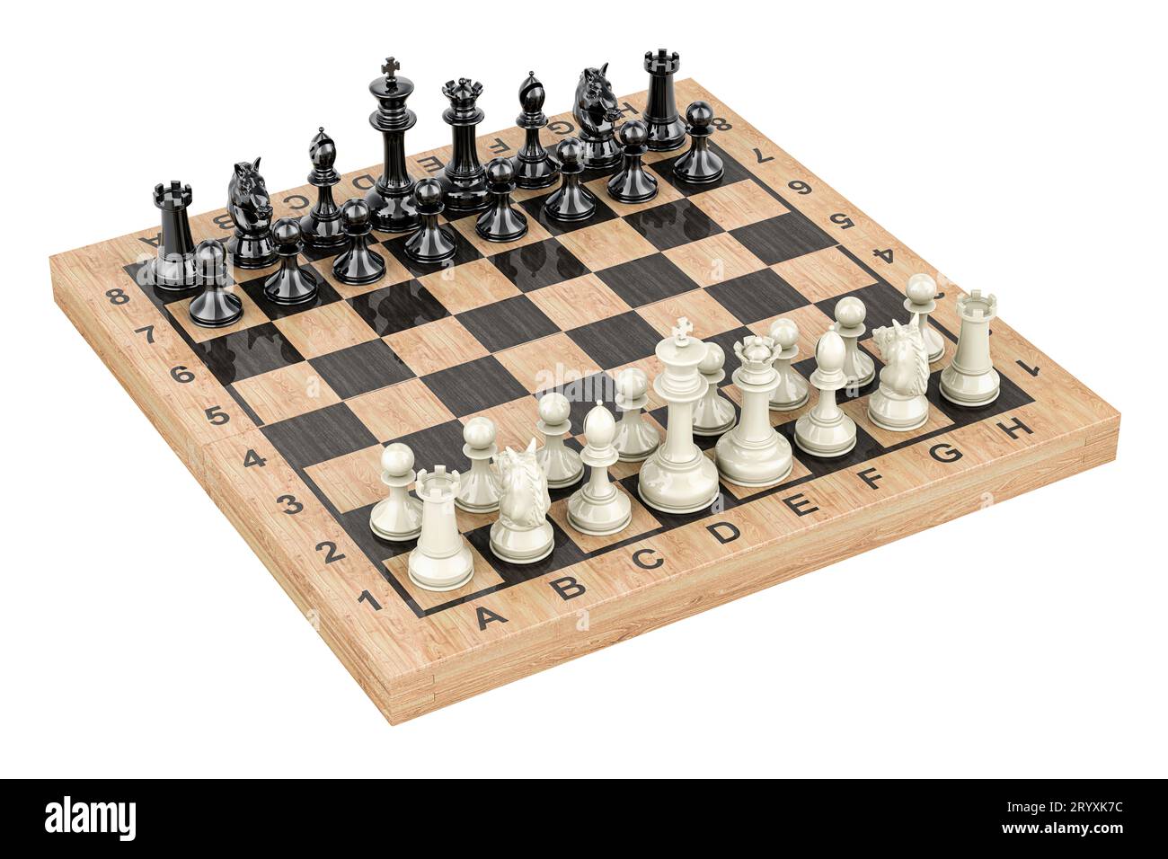 Chess board with figures. Start chess game, 3D rendering isolated on ...