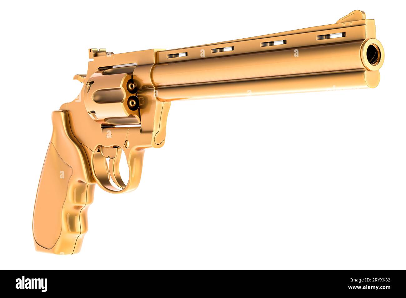 Golden Revolver. 3D rendering isolated on white background Stock Photo ...