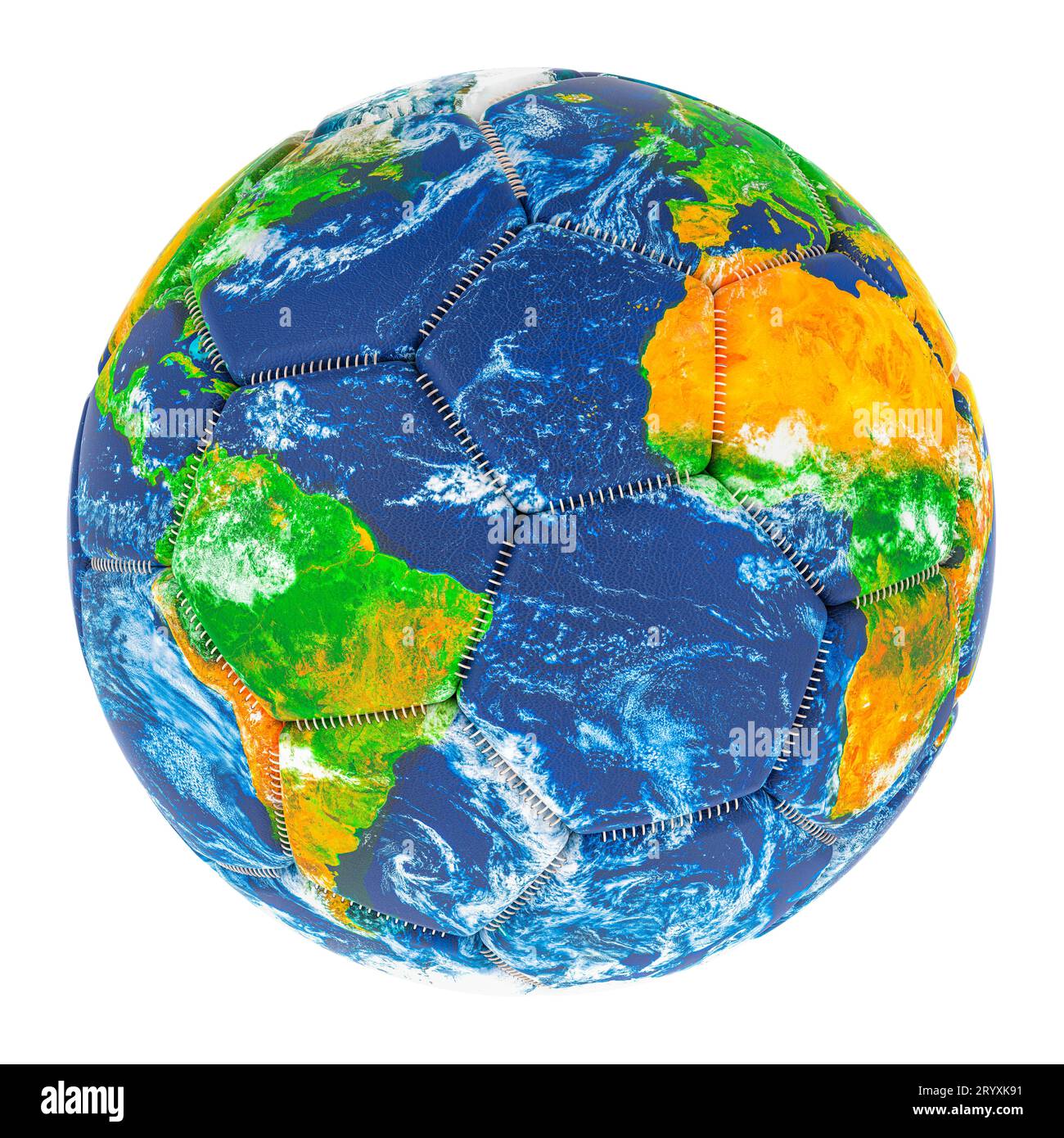 Soccer ball with Earth map texture, 3D rendering isolated on white ...