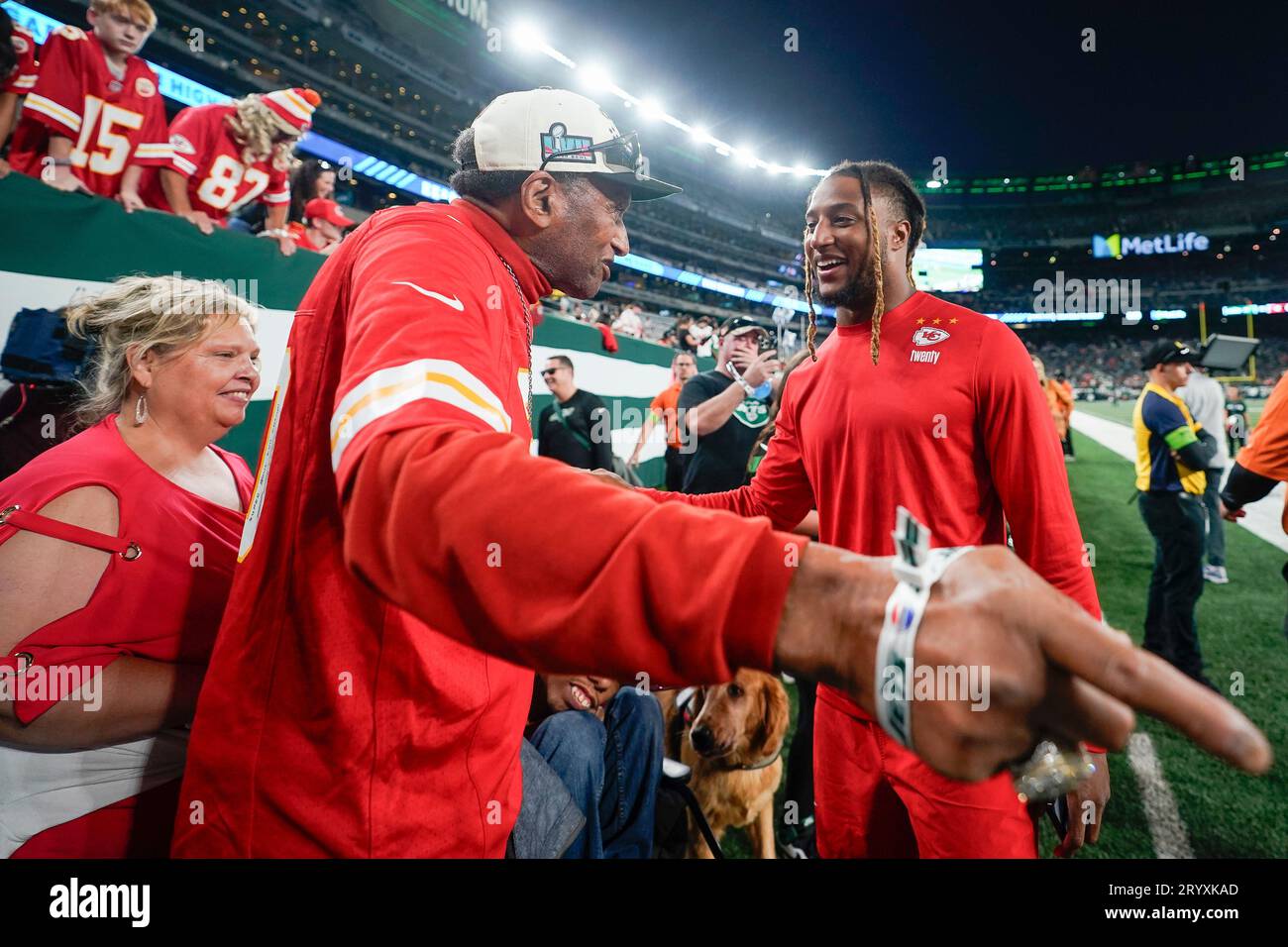 Kansas City Chiefs safety Justin Reid (20) greets fans before an NFL ...