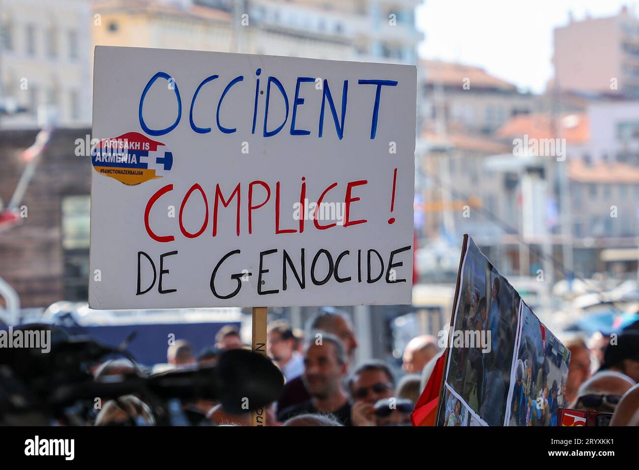 Marseille, France. 01st Oct, 2023. A protester holds a placard ...