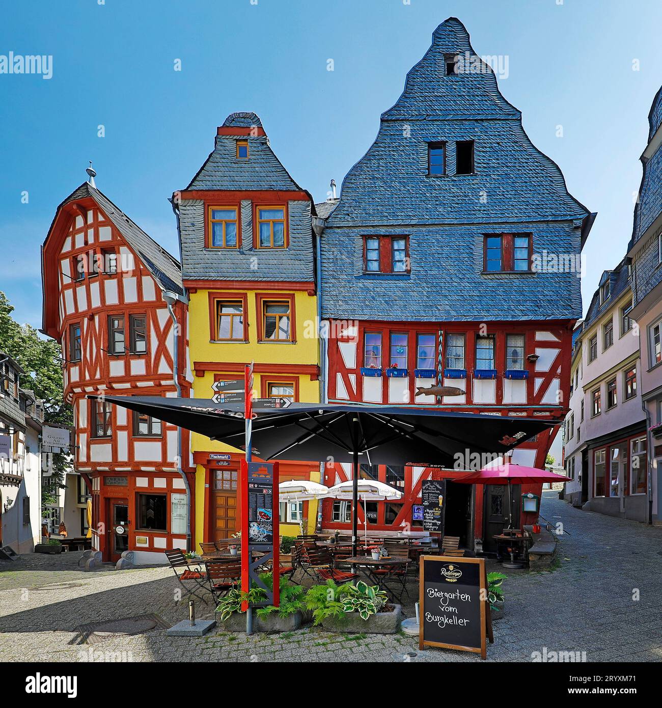Historic old town in limburg with half timbered houses hi-res stock ...