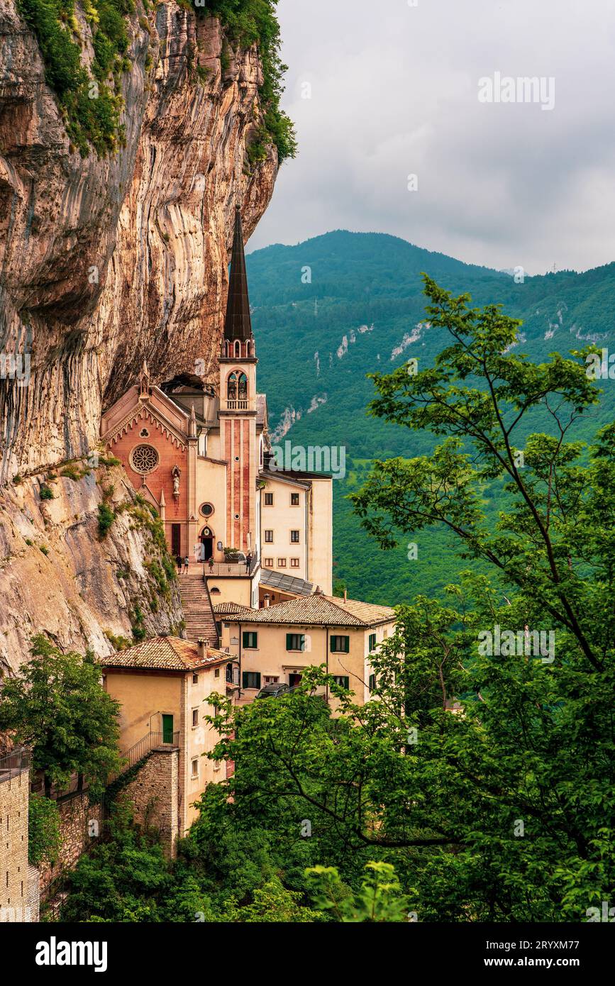 The rock church of the Madonna della Corona on Lake Garda in Italy ...