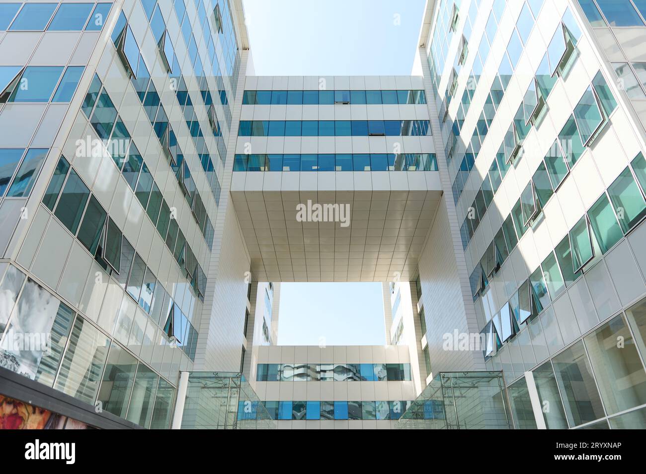 Modern office building or business center. Empty street outside wall ...