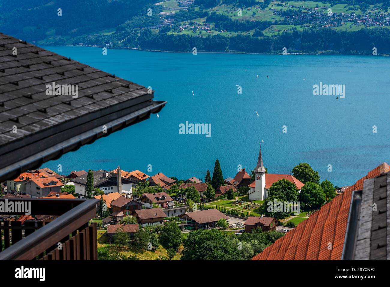 Panoramic view of Sigriswil and Lake Thun in Switzerland Stock Photo ...