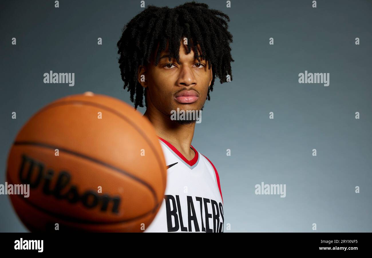 Portland Trail Blazers guard Shaedon Sharpe poses for a portrait during ...