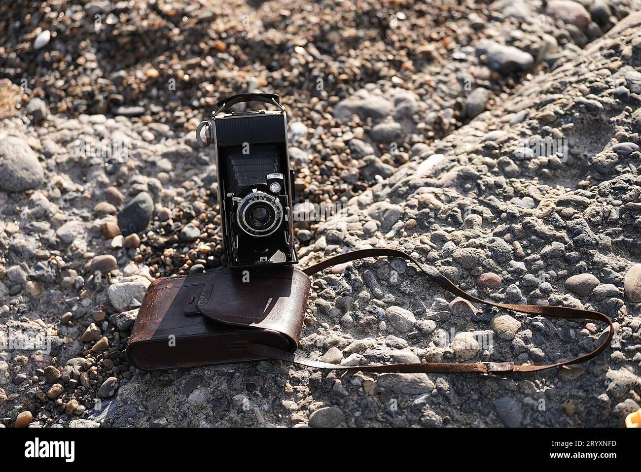 Vintage retro photo, video camera front view lens and logo Stock Photo ...