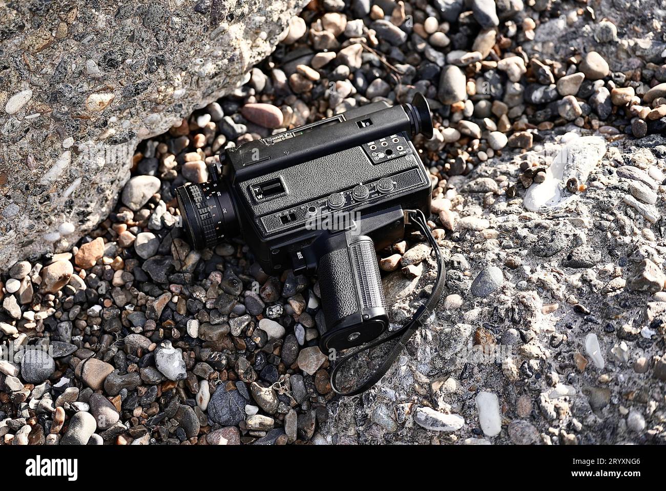 Vintage retro photo, video camera front view lens and logo Stock Photo ...