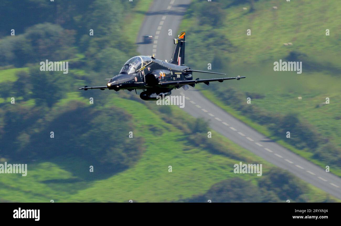Royal Air Force Hawk T2 aircraft, on a low level flying sortie in the ...