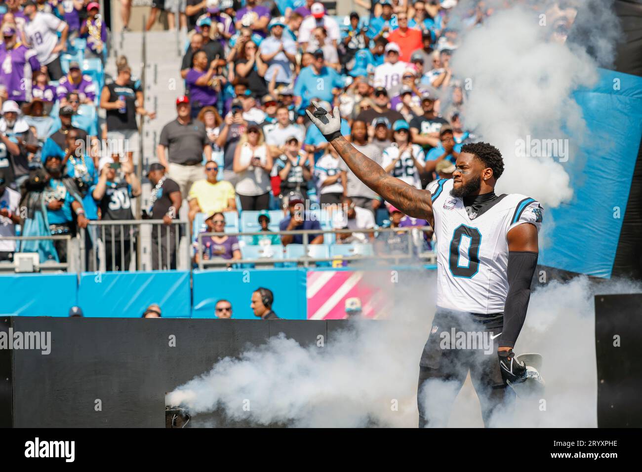Charlotte, NC USA: Carolina Panthers linebacker Brian Burns (0) runs ...