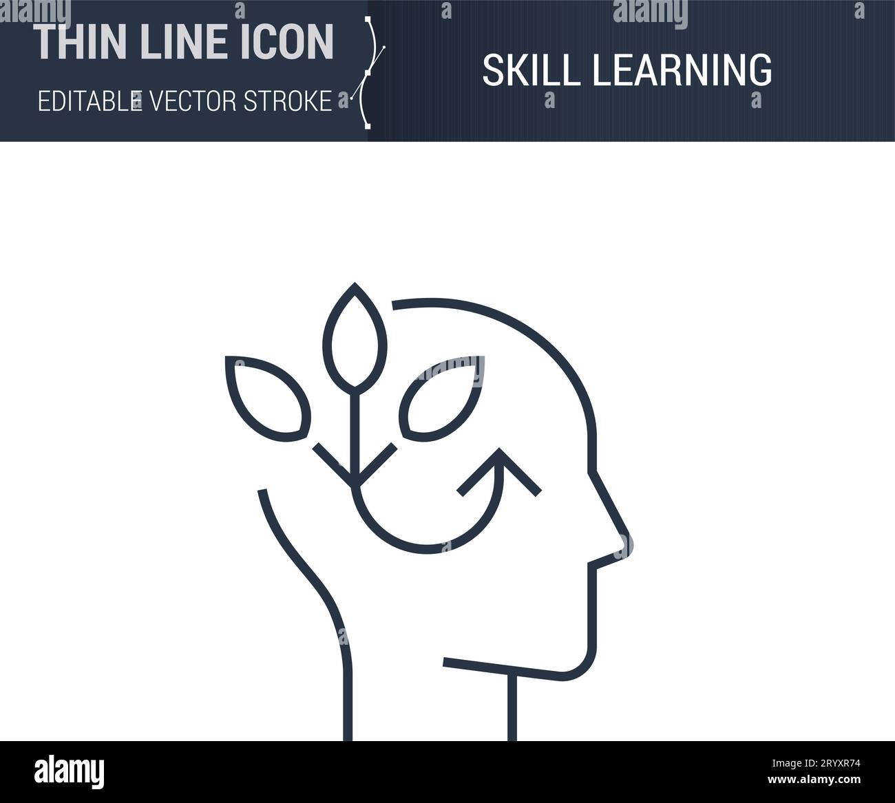 Symbol of Skill Learning Thin line Icon of Brain Process. Stroke ...