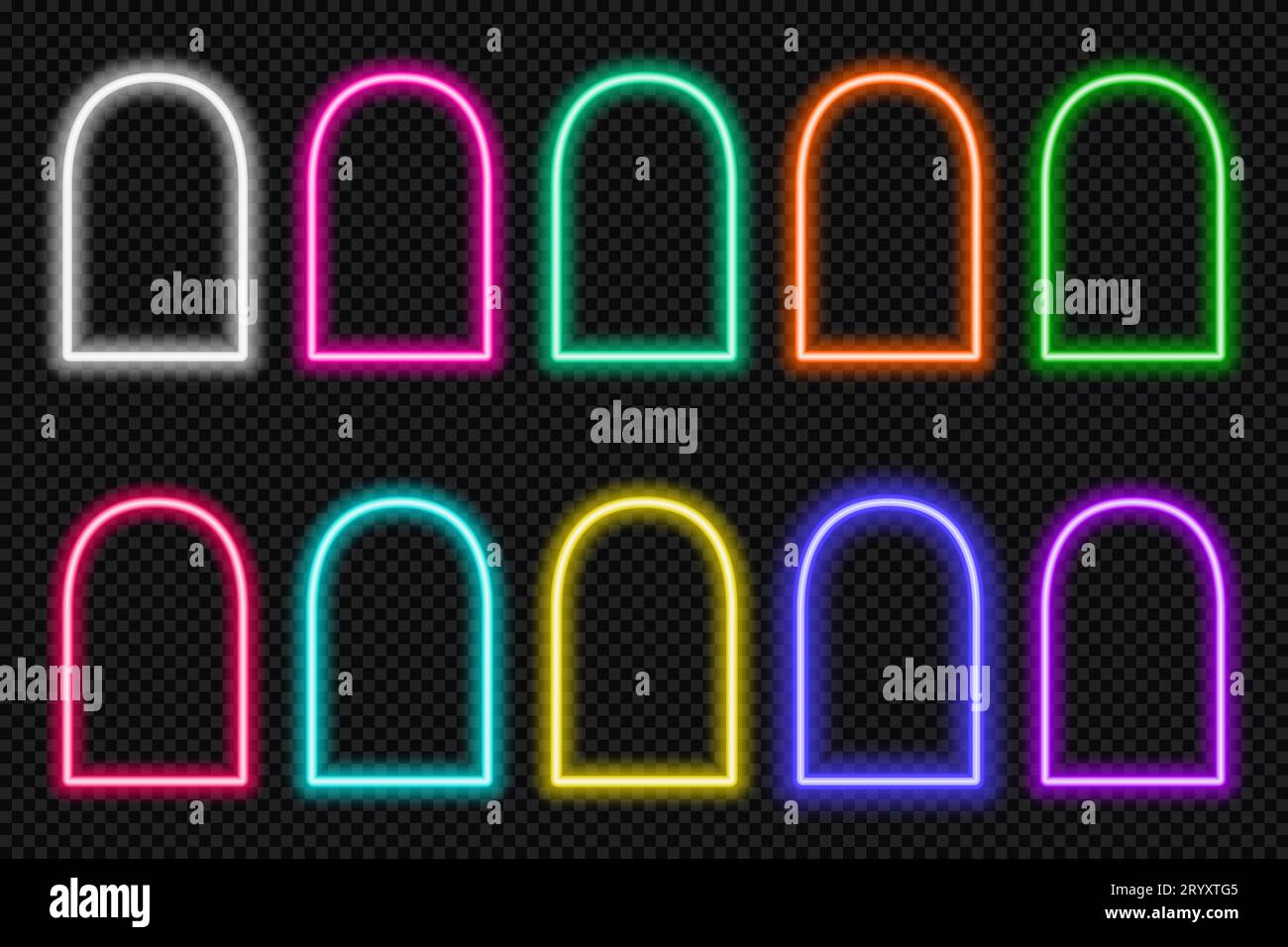 Neon shape Islamic door and window silhouette Glowing arabic arch ...