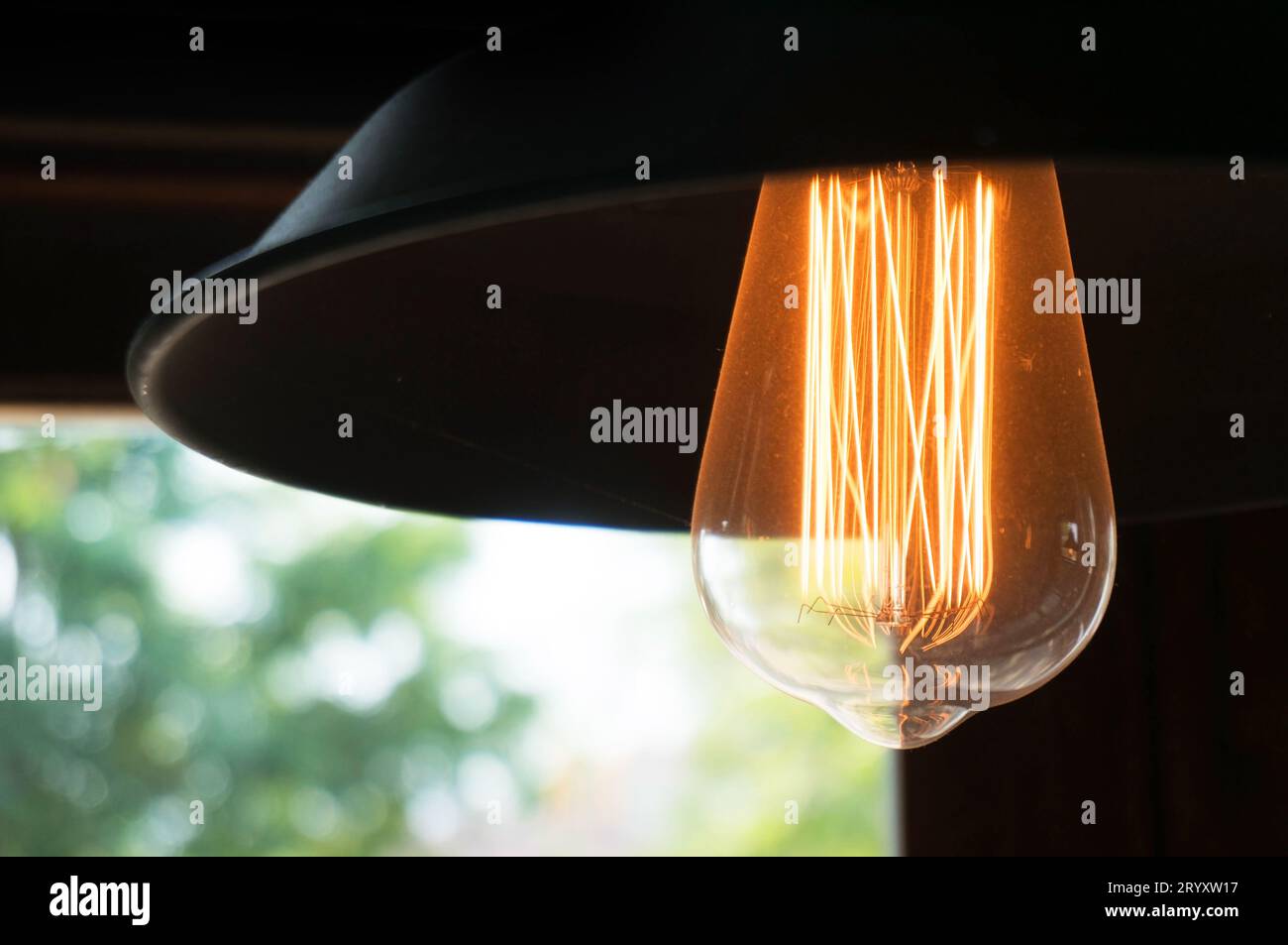 Decorative antique edison style light bulbs against black background ...