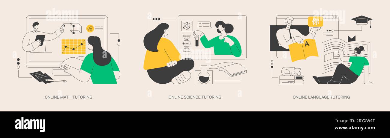 Online school subject learning abstract concept vector illustrations ...