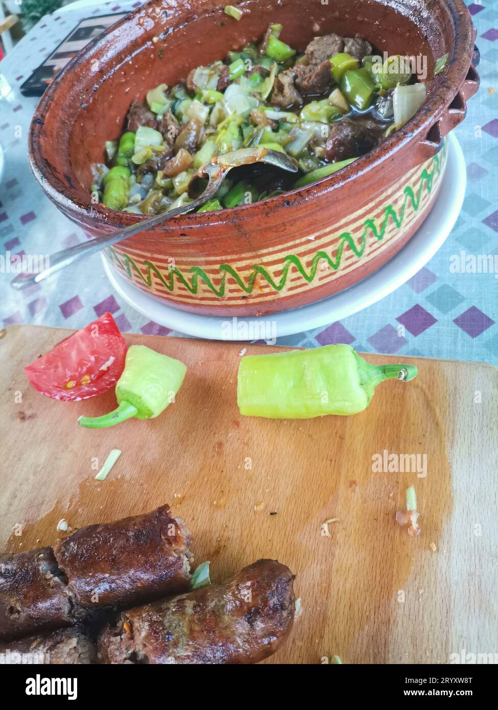 Sopska Salad, spring onion , Sausage and Sketo intestine, Kumanovo ...