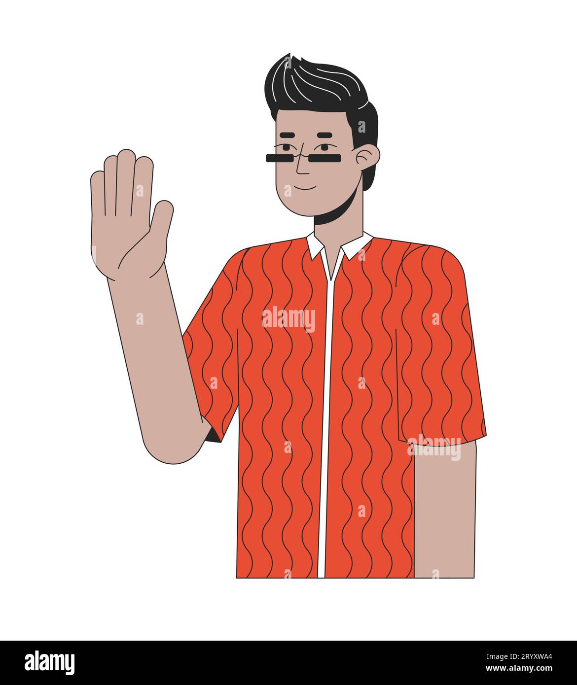 Sunglasses indian man waving hand 2D linear cartoon character Stock ...