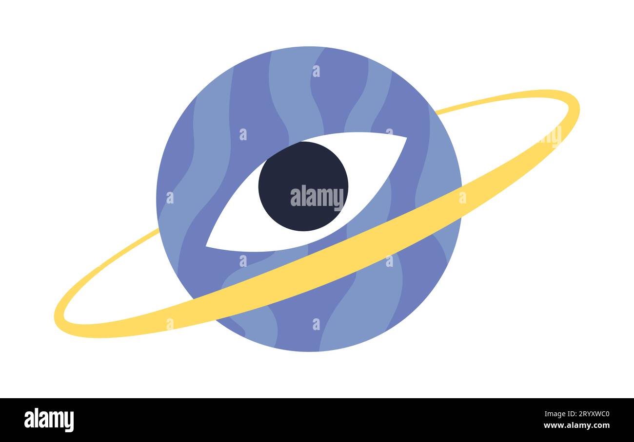 Psychedelic eyeball planet with ring 2D cartoon conceptual object Stock ...