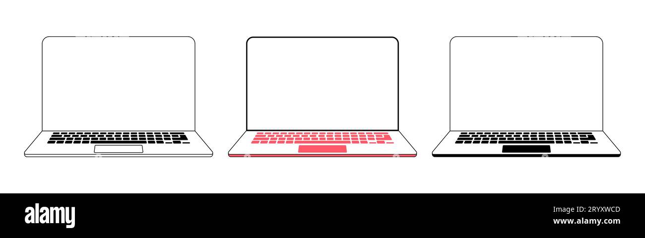 Laptop flat vector illustration. Computer laptop outline with blank ...