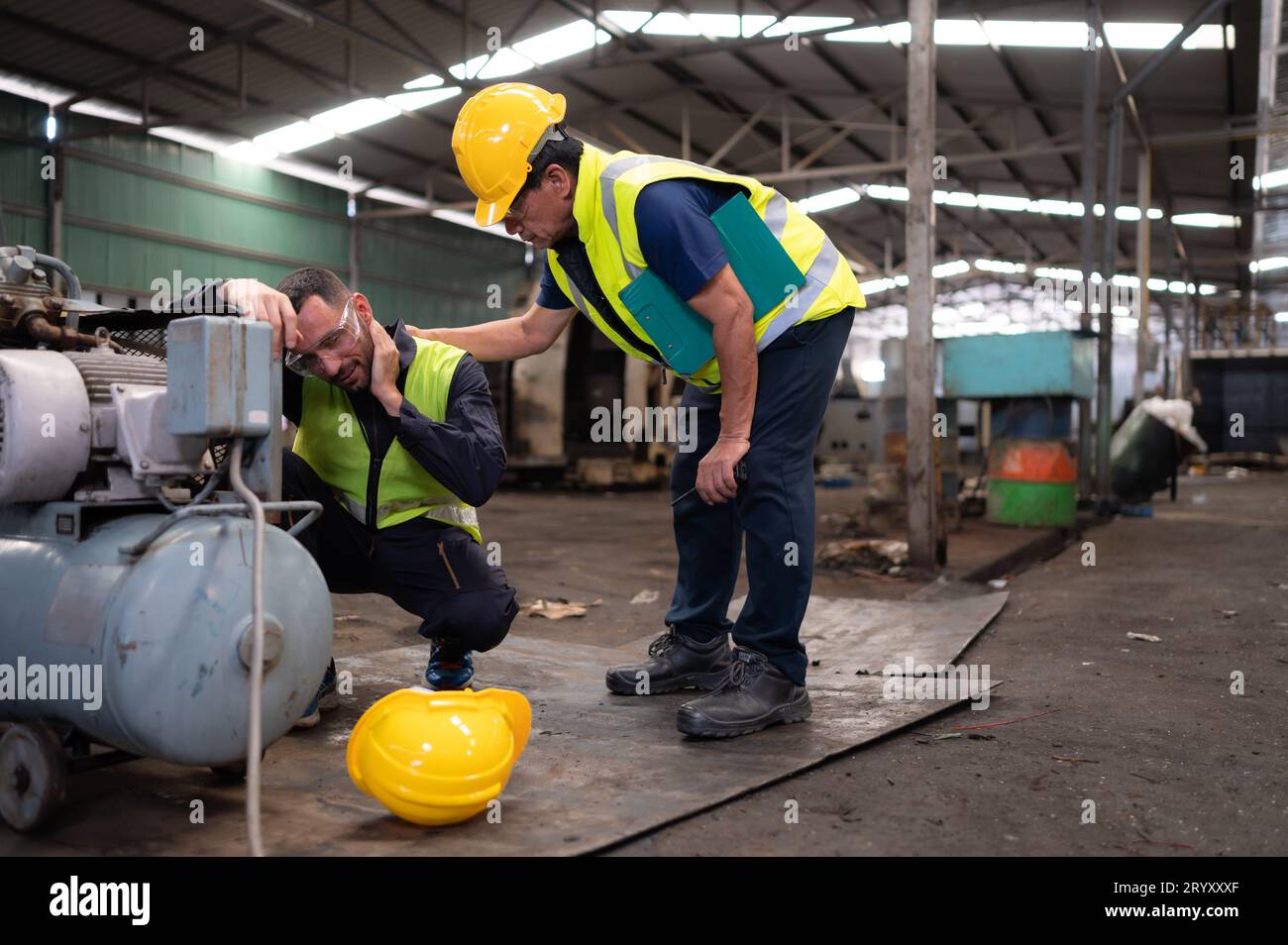 The technician team leader encourages the team who are tired from hard ...