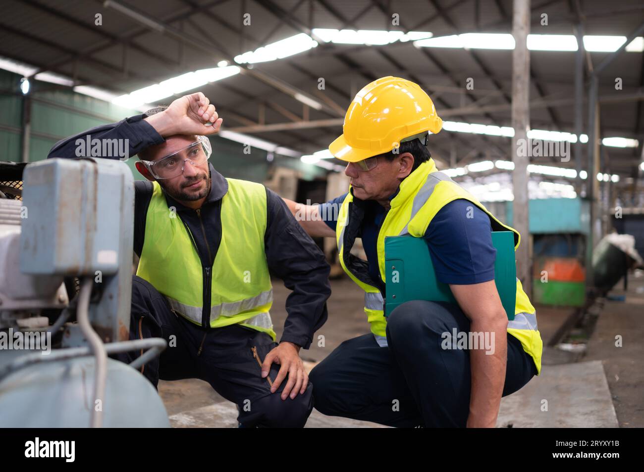 The technician team leader encourages the team who are tired from hard ...