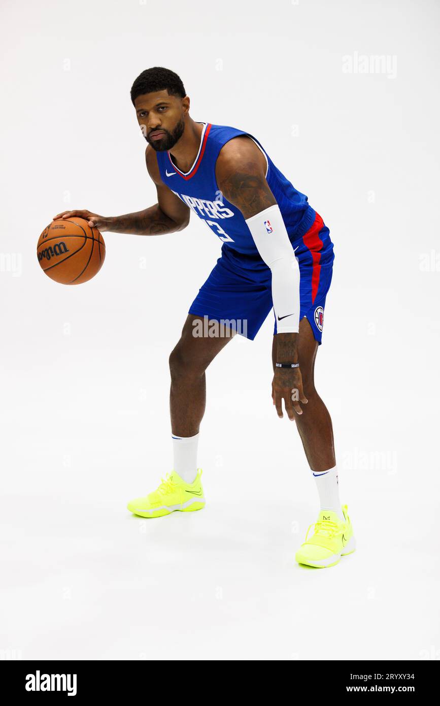 LA Clippers forward Paul George (13) poses for photos during the NBA ...