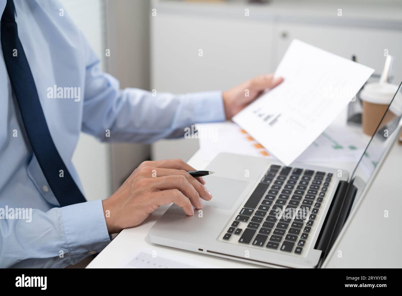 Business man working by using laptop computer Hands typing on a ...