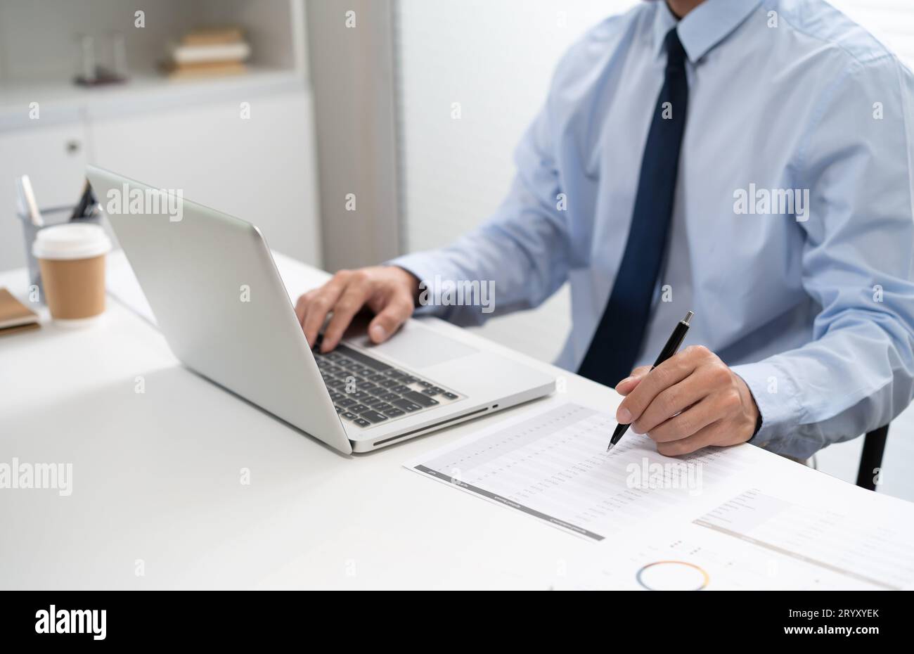 Business man working by using laptop computer Hands typing on a ...