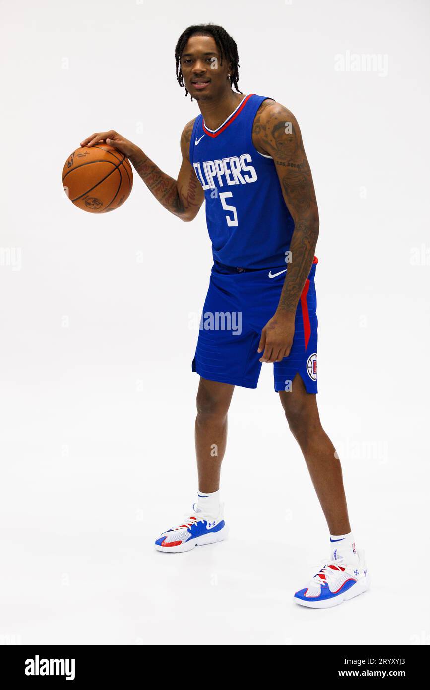 LA Clippers guard Bones Hyland (5) poses for photos during the NBA ...
