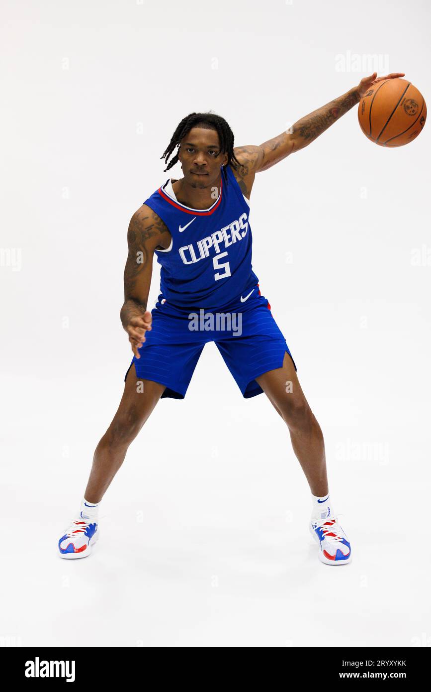 LA Clippers guard Bones Hyland (5) poses for photos during the NBA ...