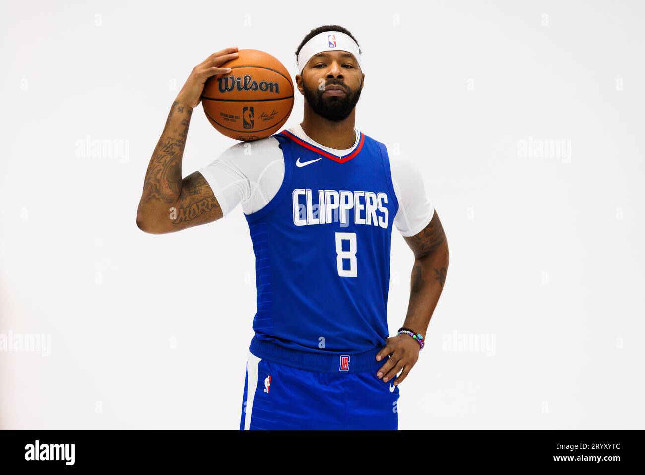 LA Clippers forward Marcus Morris Sr. (8) poses for photos during the ...