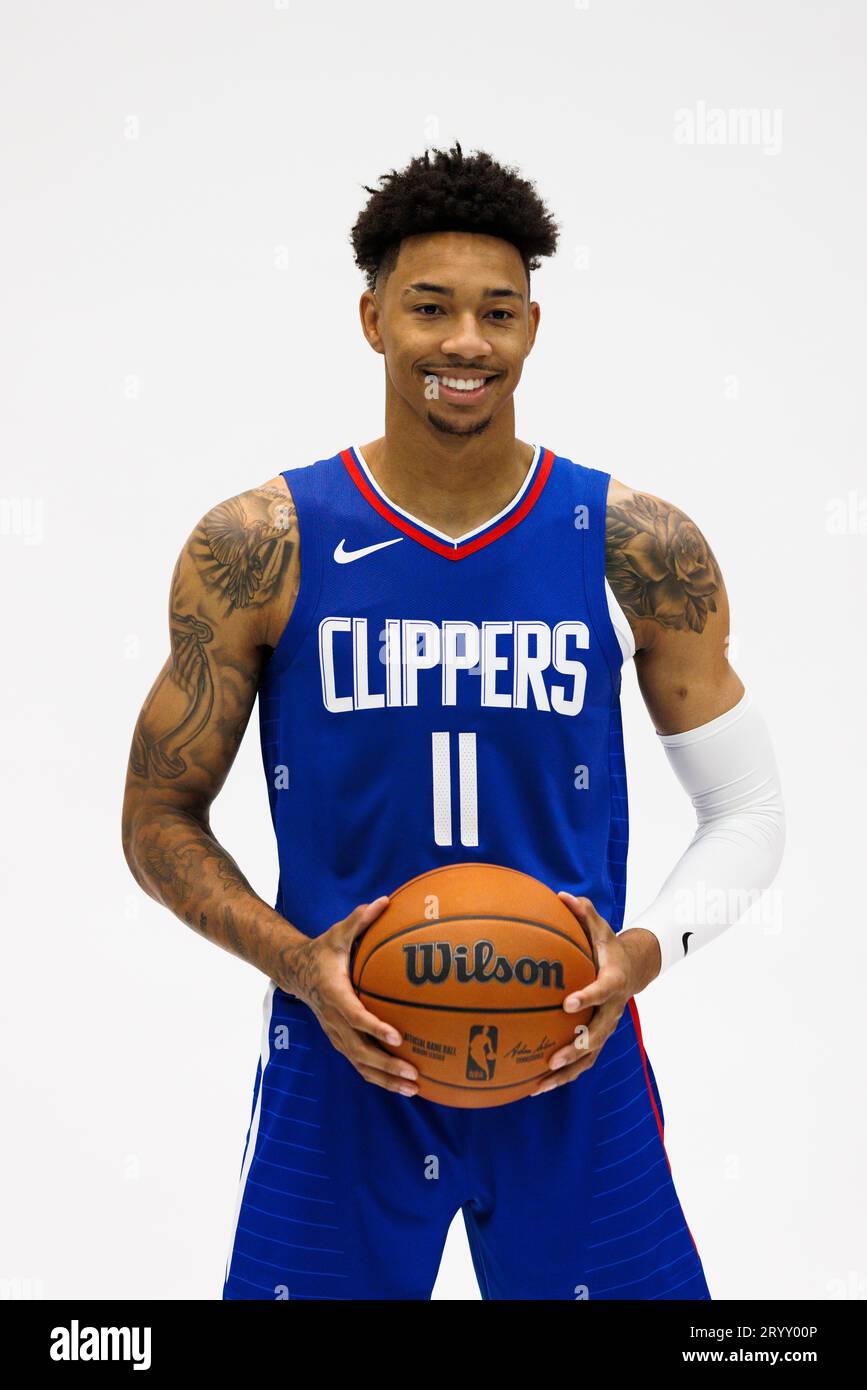 LA Clippers guard Joshua Primo (11) poses for photos during the NBA ...