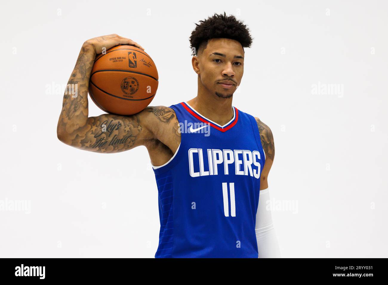 LA Clippers guard Joshua Primo (11) poses for photos during the NBA ...