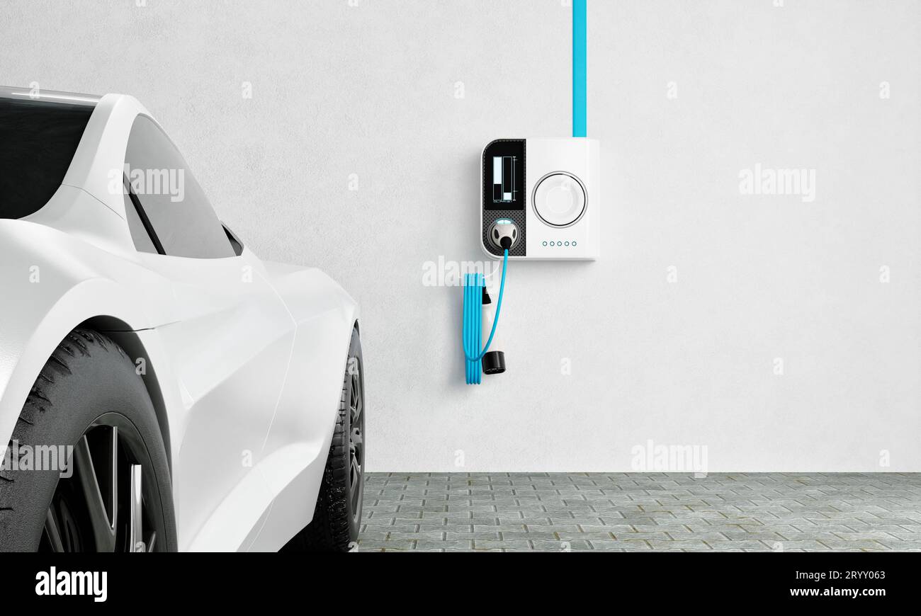 High-speed charging station for electric vehicles at home garage with ...