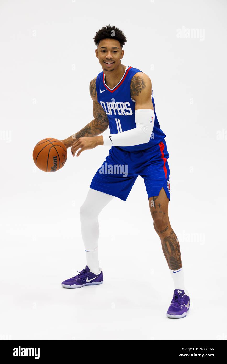 LA Clippers guard Joshua Primo (11) poses for photos during the NBA ...