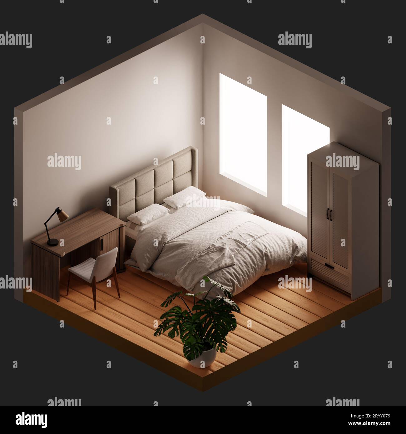 Inside bedroom isometric view with minimal style background. Home and ...