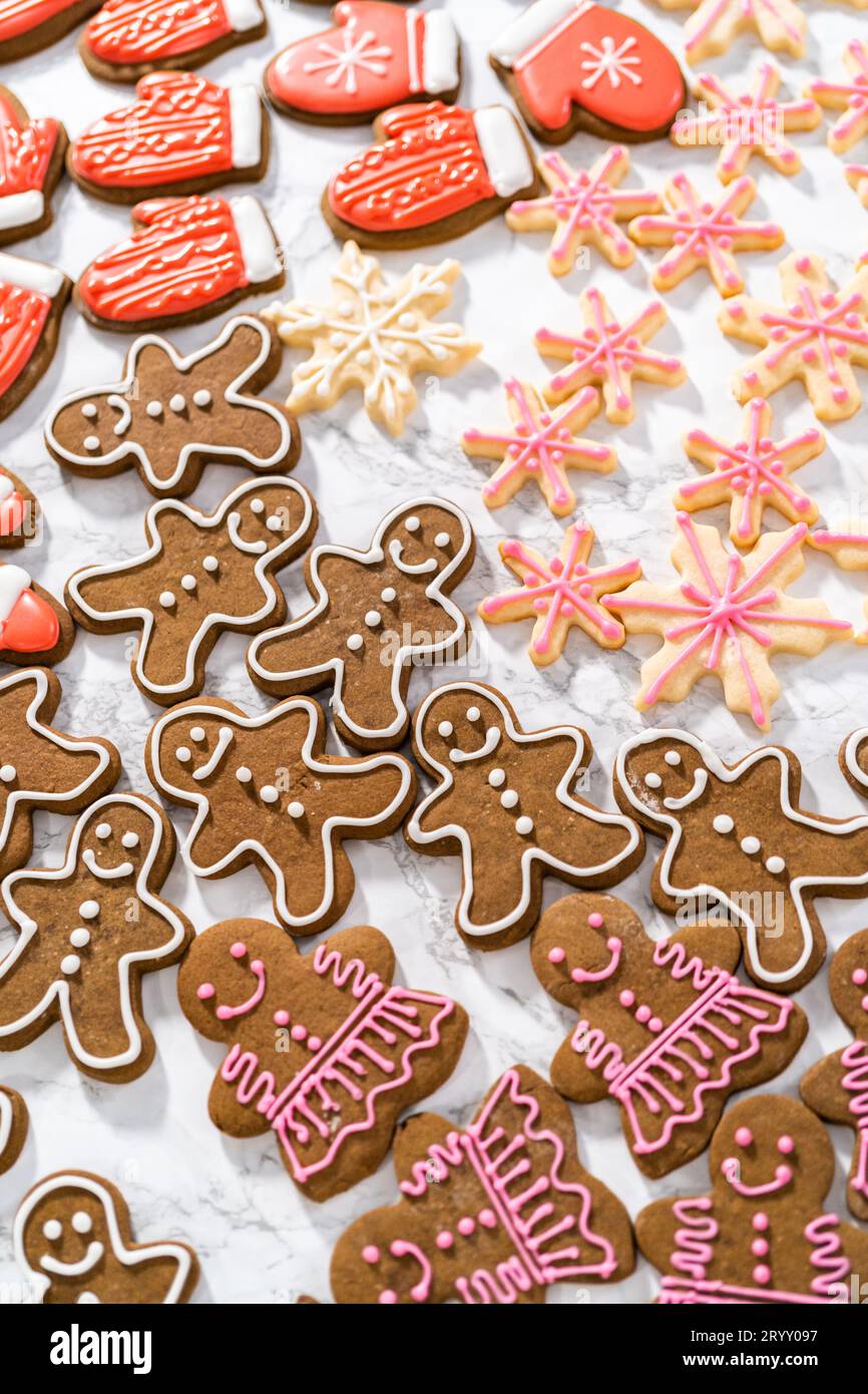 Christmas gingerbread cookies with royal icing Stock Photo - Alamy