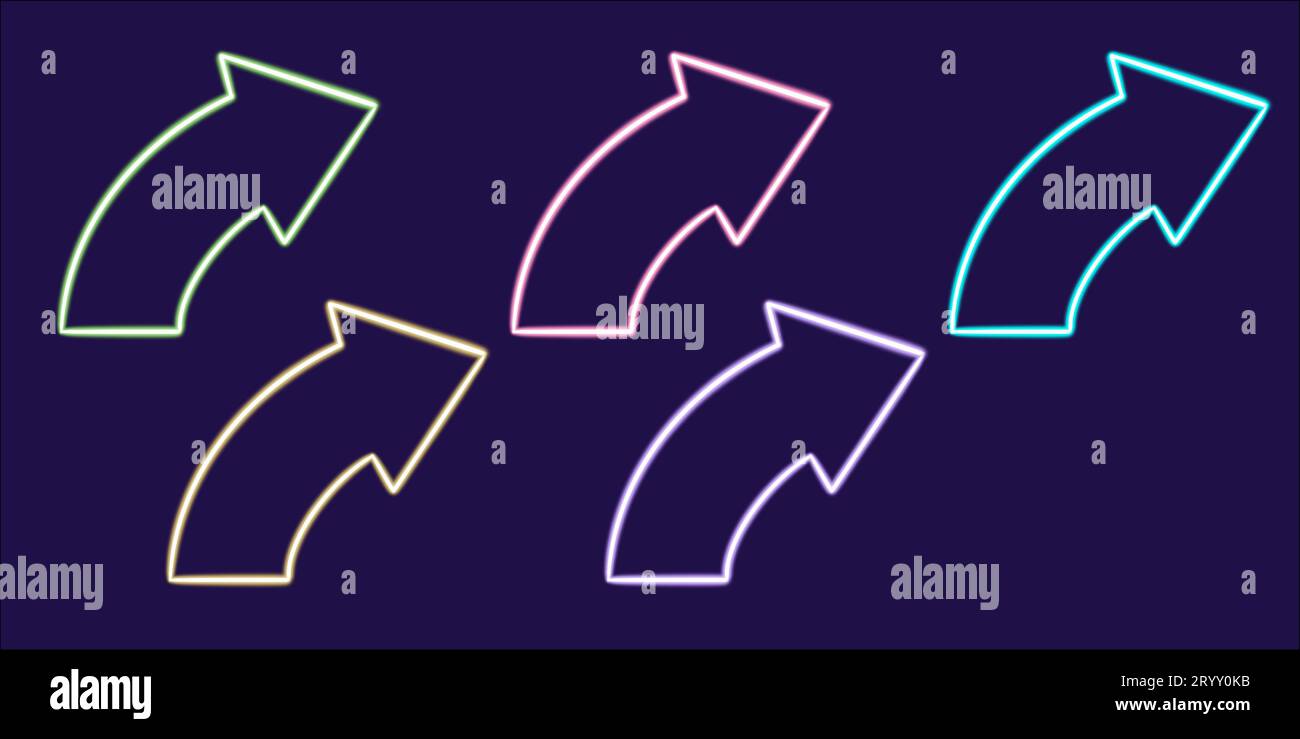 set arrow sign figure. direction glowing desktop icon, neon sticker ...